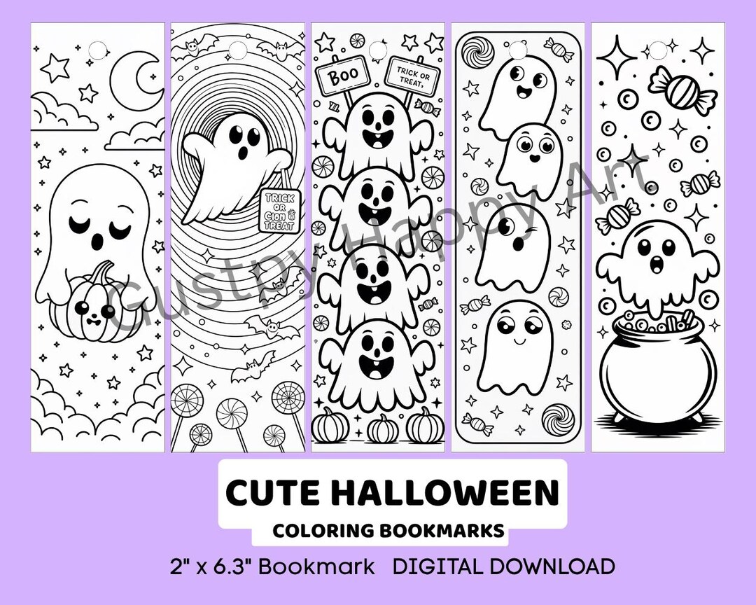 Halloween Coloring Bookmarks Printable – Cute Ghosts Boo Trick or Treat ...