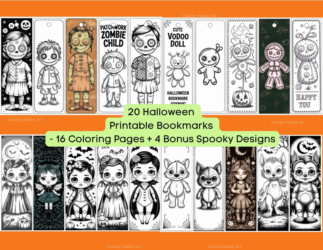 20 Halloween Printable Bookmarks: Cute Zombie Voodoo Monster Spooky ...