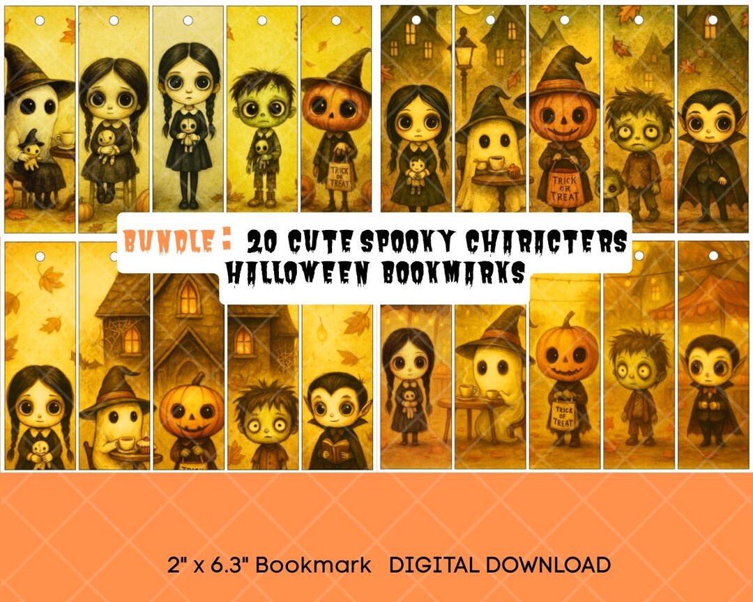 Halloween Printable Bookmarks: Cute Spooky Character Trick or Treat ...