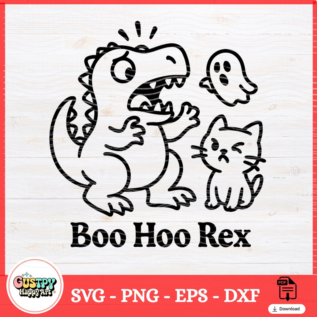 Boo Hoo Rex Halloween SVG: Dinosaur, Ghost & Cat Design (digital ...