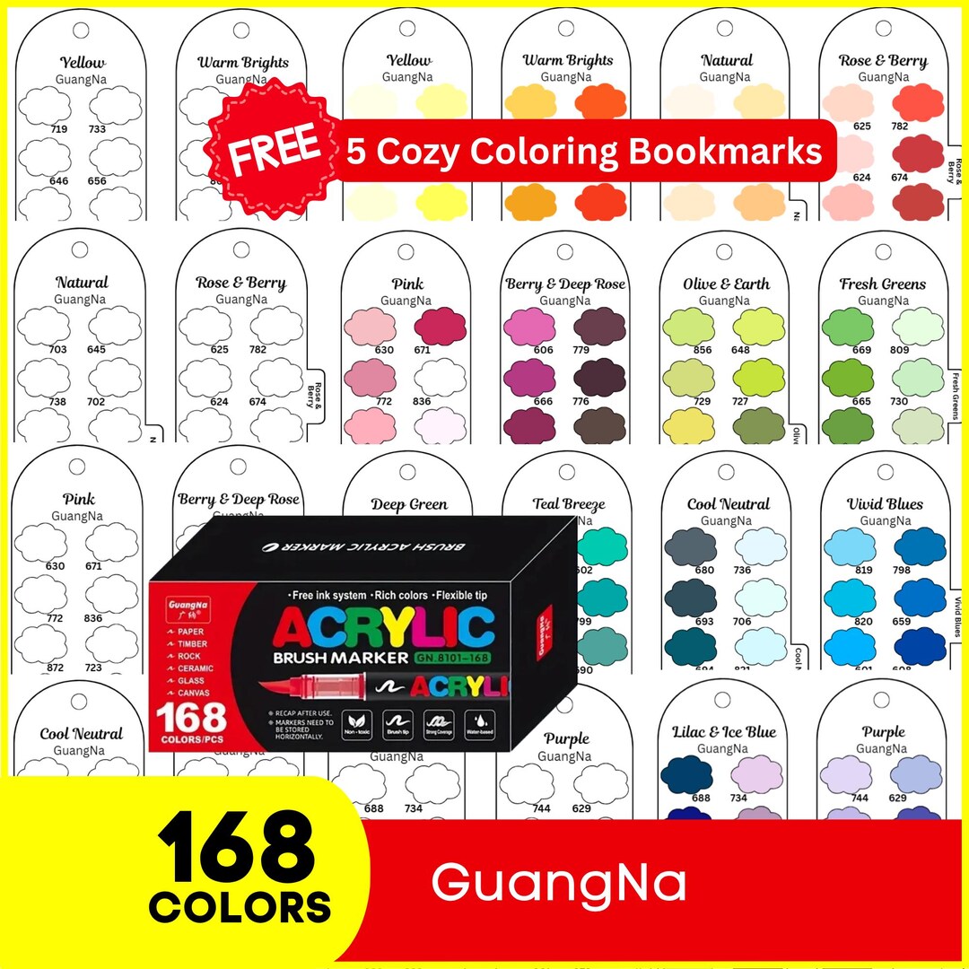 Guangna 168 Marker Swatch Template: Acrylic Brush Color Chart (PDF ...