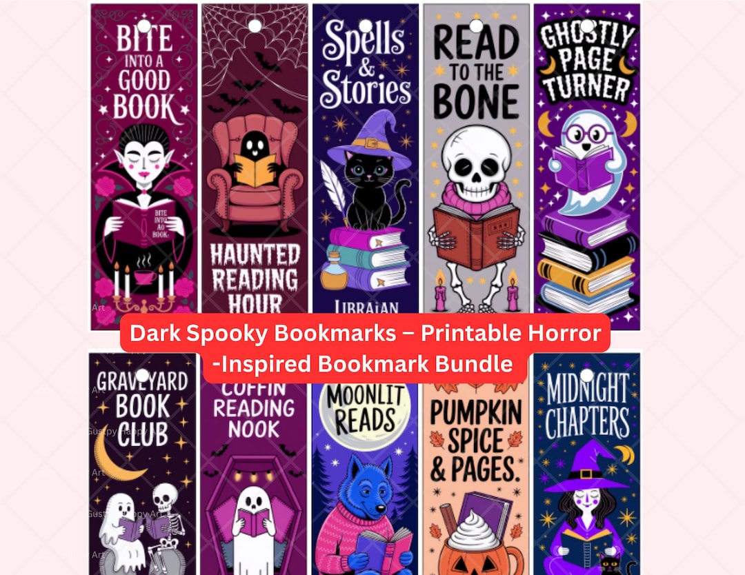 Dark Spooky Bookmarks – Printable Horror-inspired Bookmark Bundle for ...