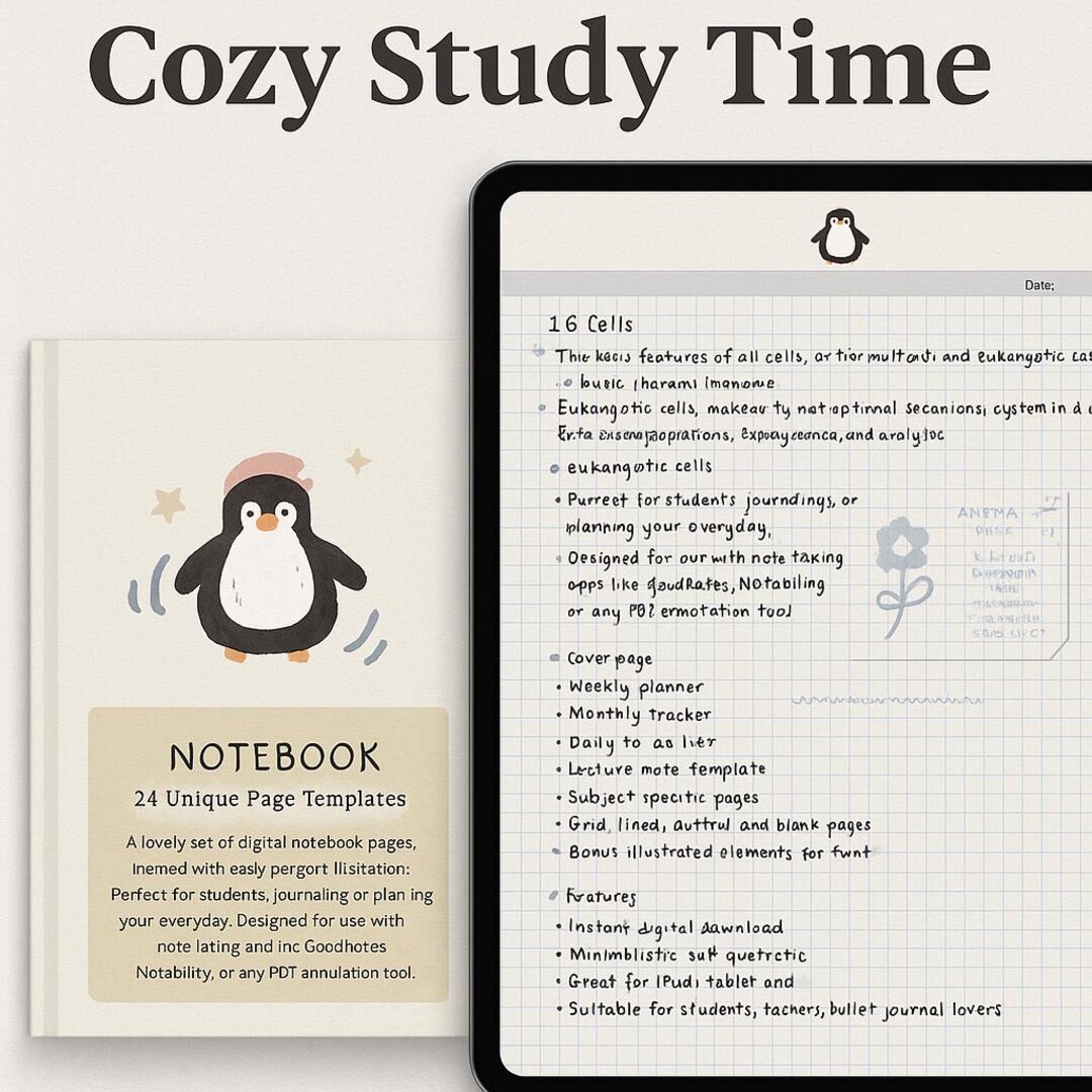 Cozy Study Time Planner, Cornell Note Taking Template, Digital Planner, Notebook Journal ...