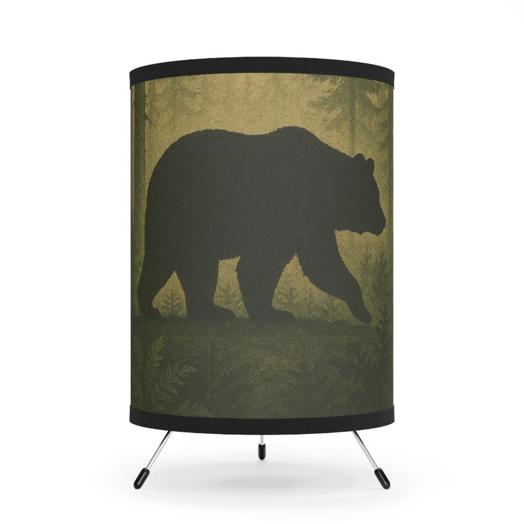 Rustic Tripod Lamp - Bear Design, Nature Decor, Forest Vibe, Home ...