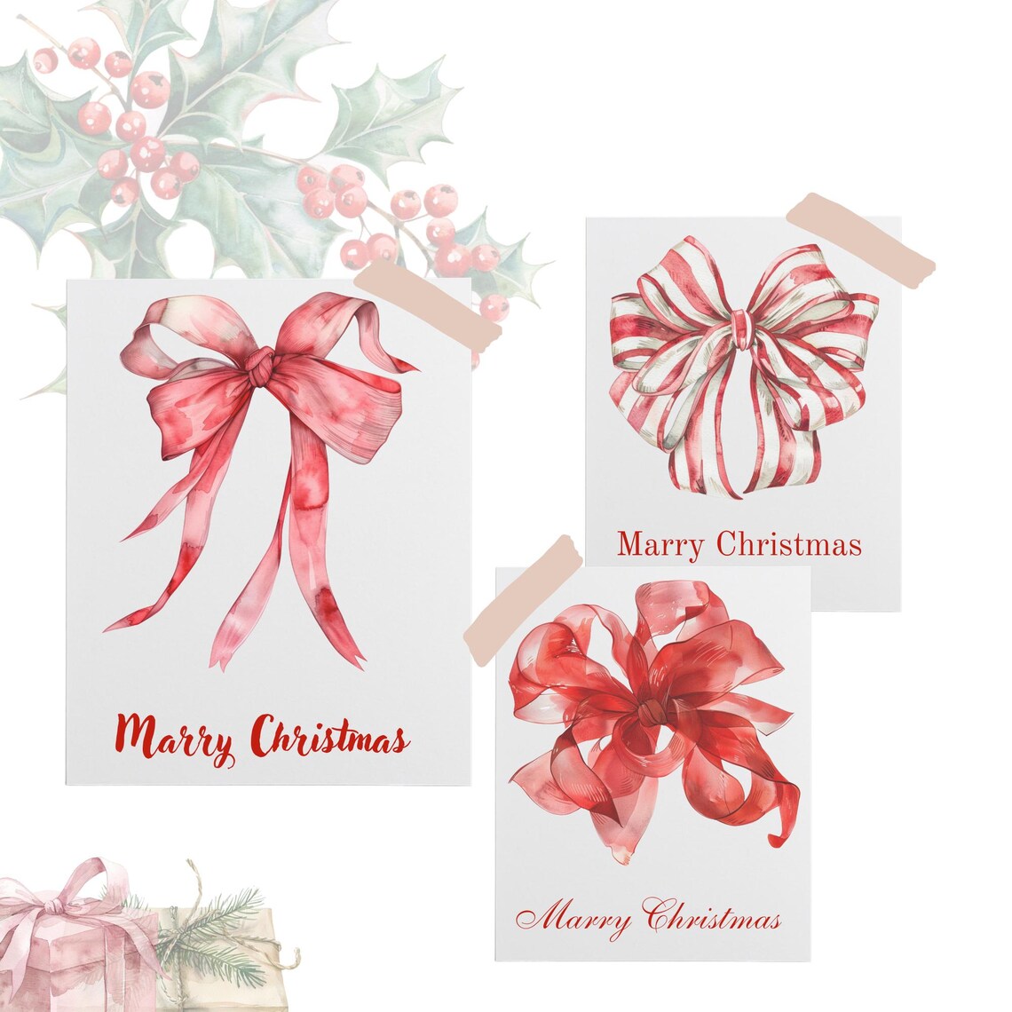 Watercolor Red Bow Clipart Bundle | Ribbon PNG Set (commercial Use ...