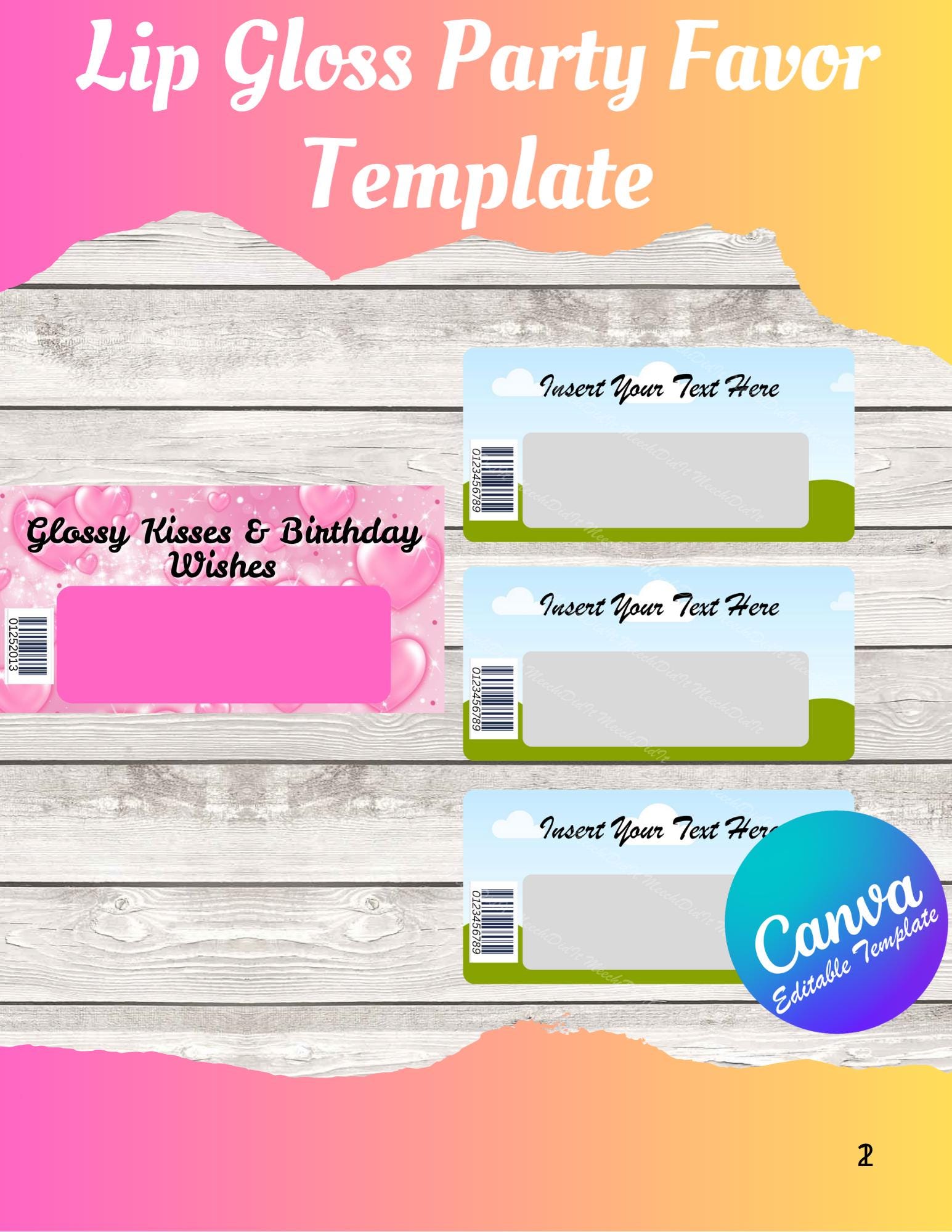 Lip Gloss Party Favors Template - Etsy
