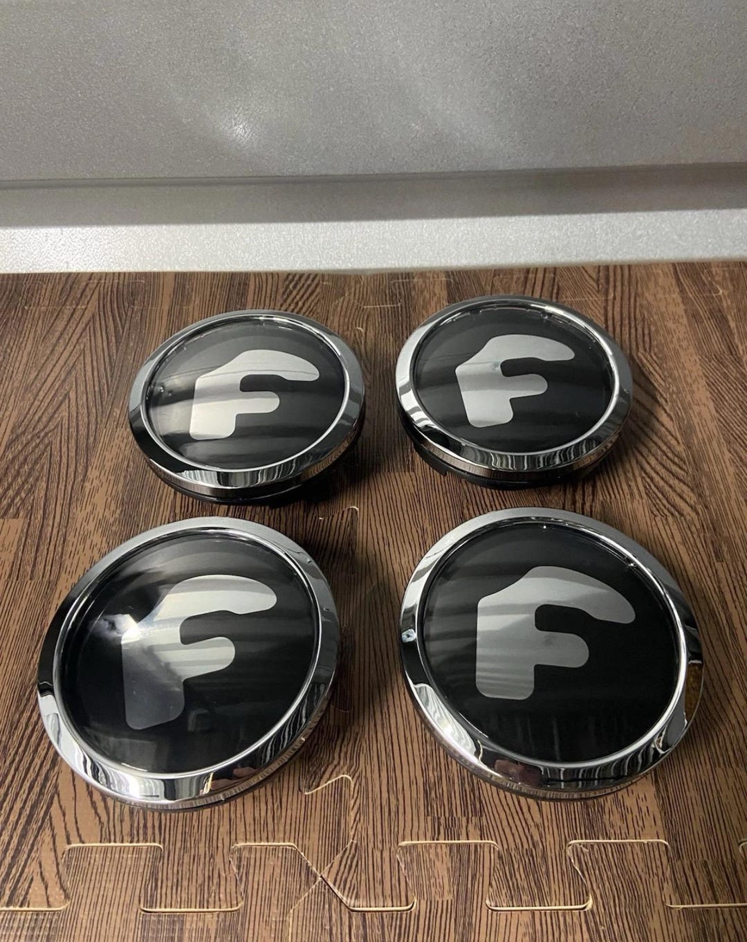 4 X Black Chrome Emblem Center Caps Floating Spinner for Forgiato Wheel ...