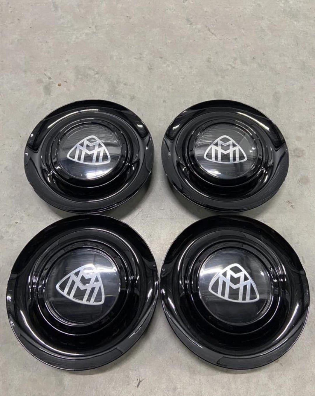 4 Pc Floating Center Caps for Mercedes Maybach Logo Hubcap Black 7.2 ...