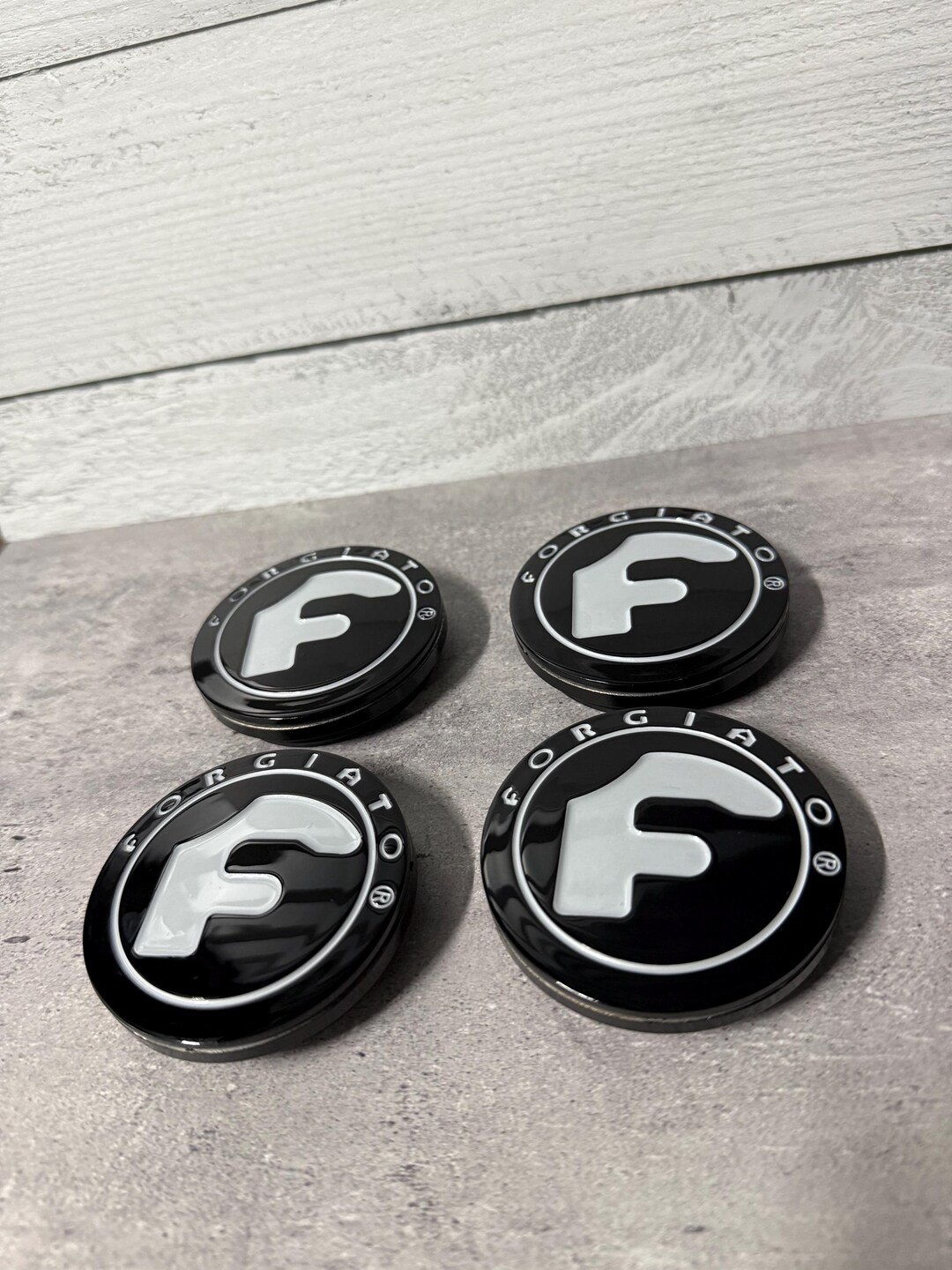Forgiato Floating Wheels Rims Center Caps Black & Brushed White Billet ...