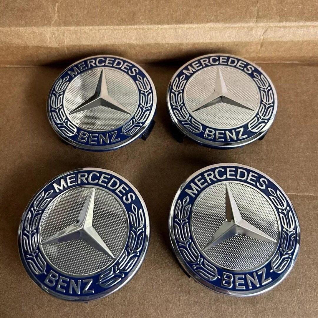 4x for Mercedes-benz Dark Blue Wheel Center Hubcaps Emblem Rim Cap Set ...