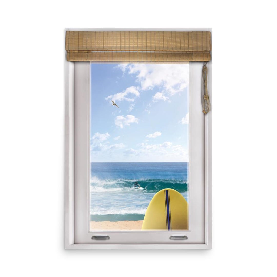 Window Surf View Poster – Surfboard & Ocean Waves Beach Scene, 24x36 ...