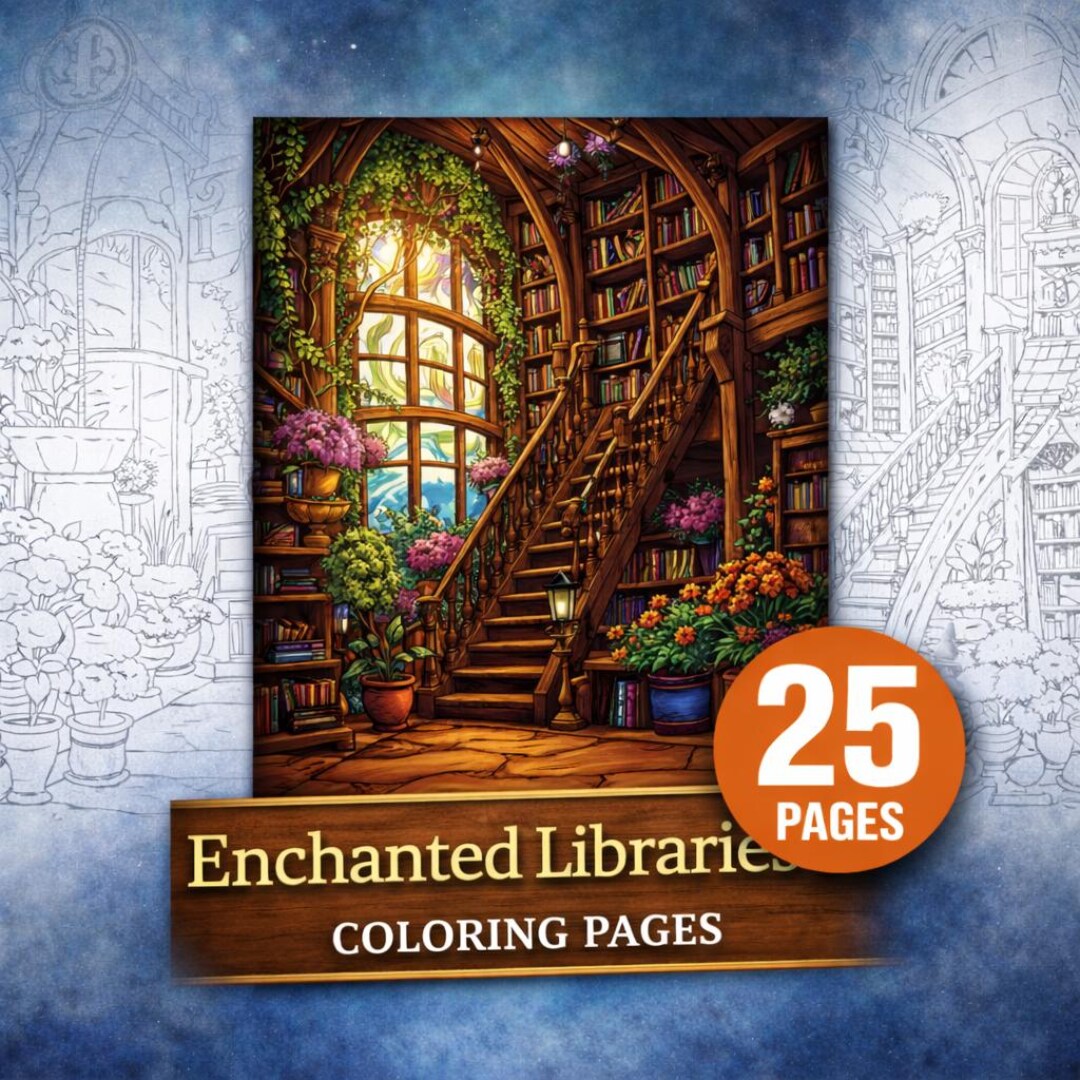 Enchanted Libraries Coloring Pages – 25 Pages Printable – Instant ...