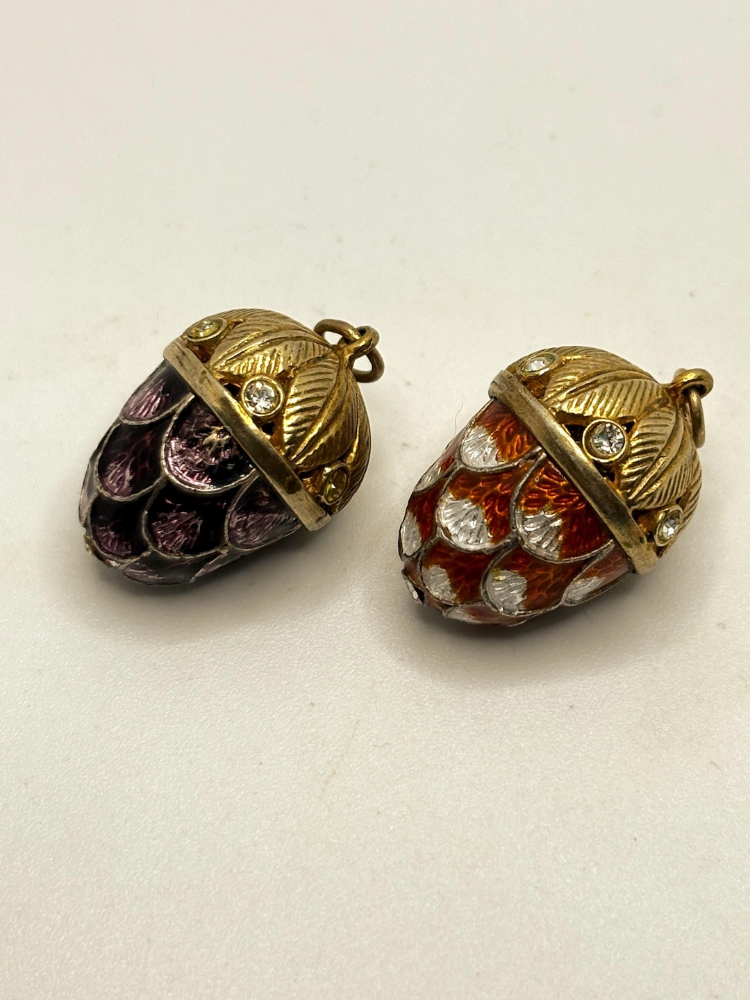 Vintage Imperial Russian Acorn Egg Shaped Enamel Guilloche Pendant ...