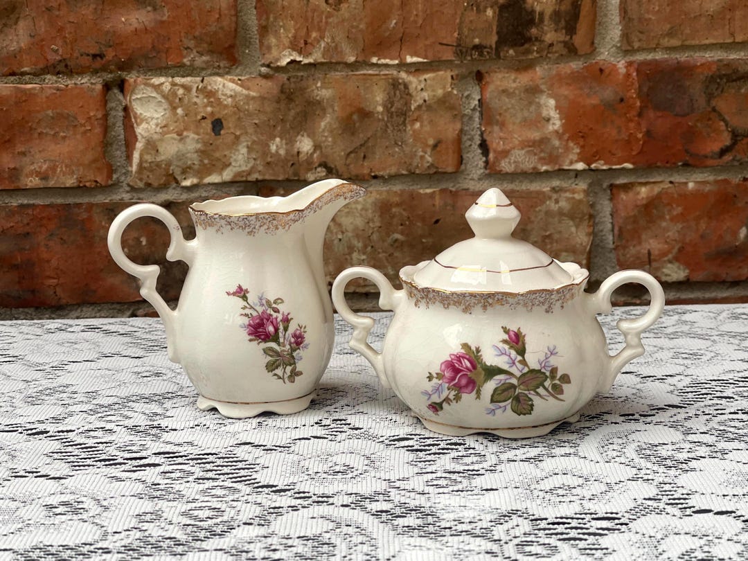 Vintage Japan Rose Creamer and Sugar Set | Lidded Sugar Bowl & Pitcher ...