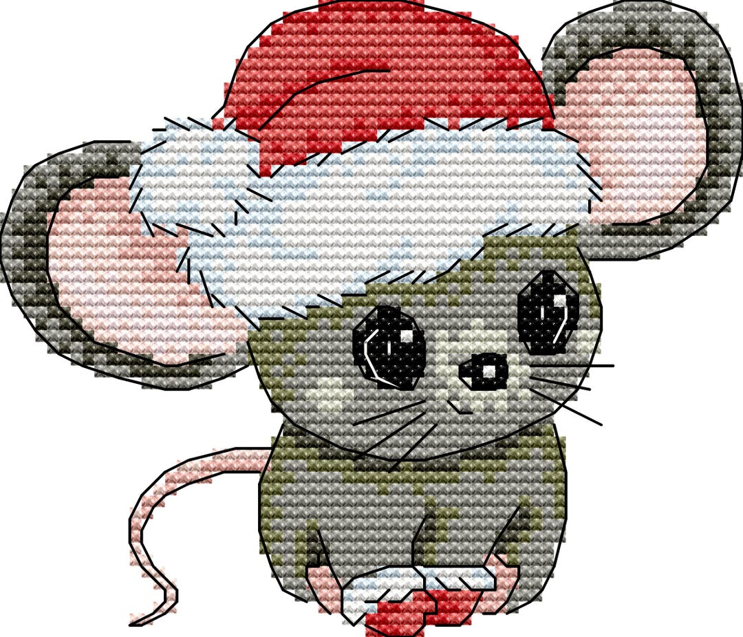 Needlecraft Counted and Stamped Cross Stitch Santa Hat Mouse Animal ...
