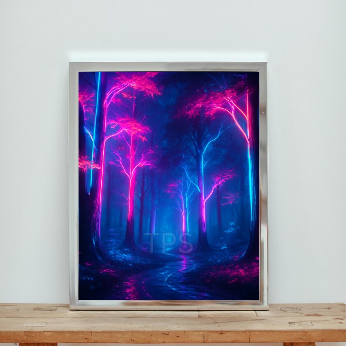 Neon Forest Wall Art – Cyberpunk Landscape Print, Futuristic Neon Trees ...