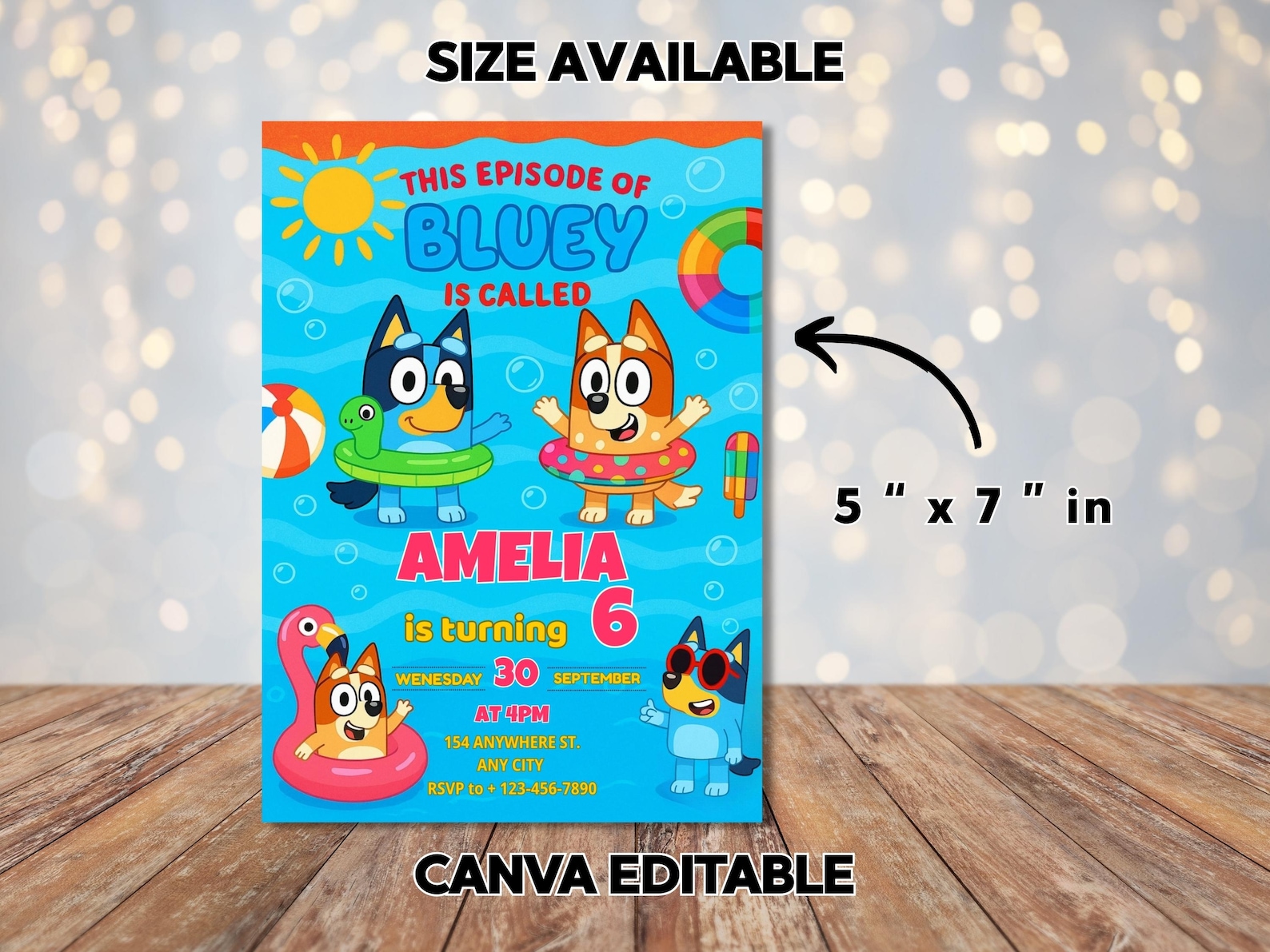 Bluey Pool Party Birthday Invitation, Editable Bluey Invitation, Summer ...