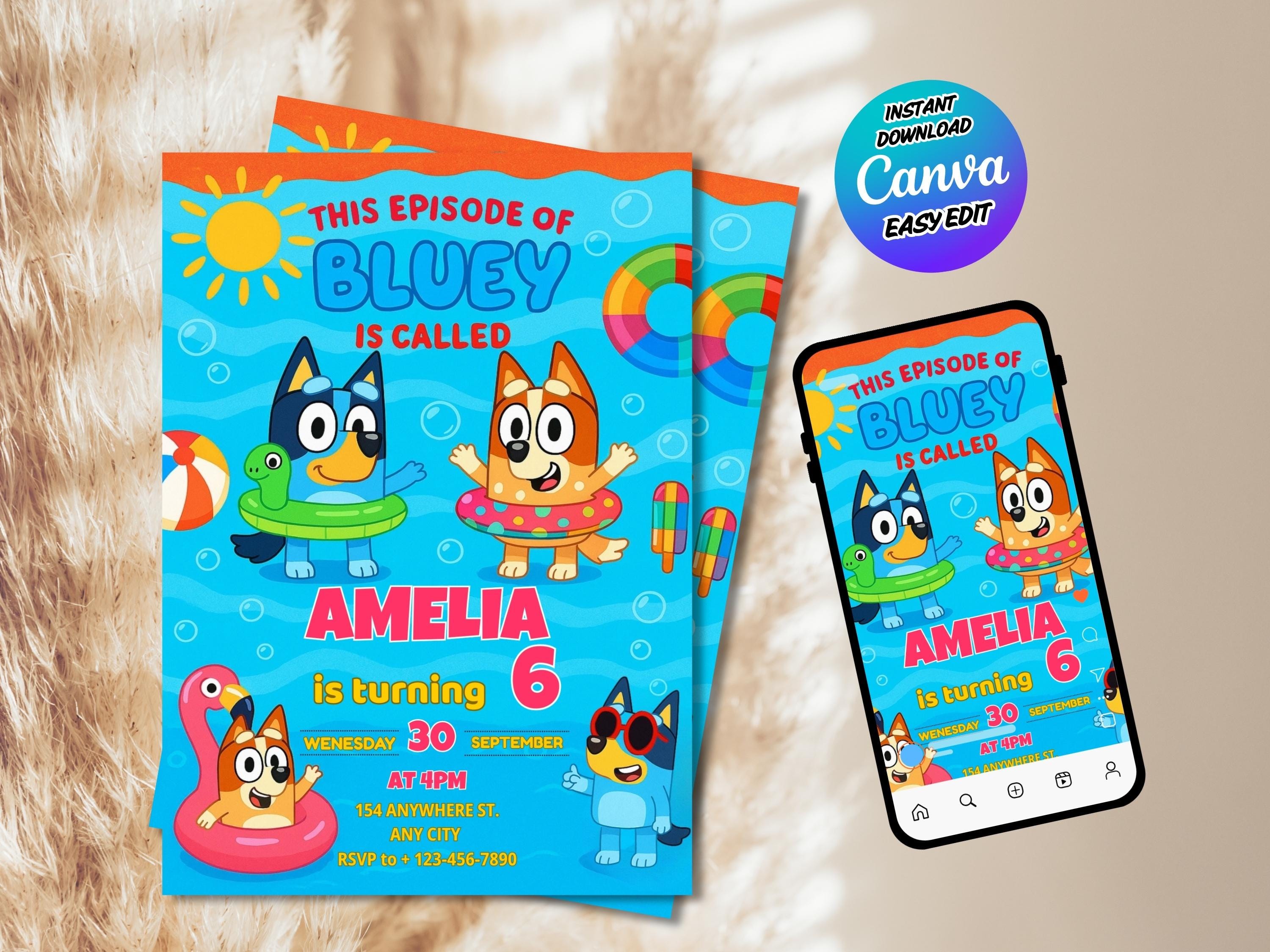 Bluey Pool Party Birthday Invitation, Editable Bluey Invitation, Summer ...