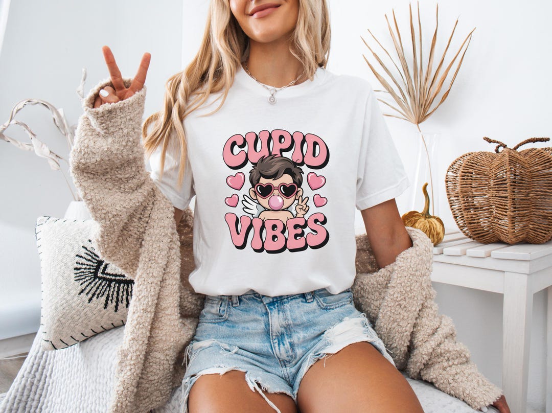 Cupid Vibes - Stylish Cute Cartoon Retro Cupid Heart Valentines Tee - Etsy