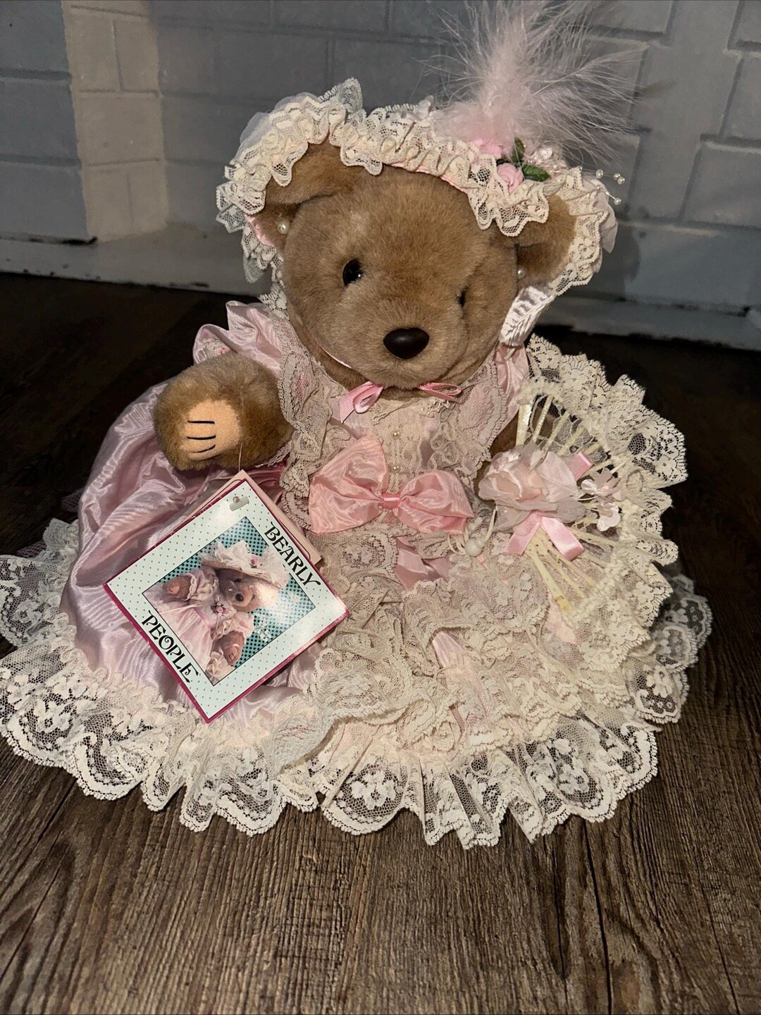 Vintage Bearly People "bear" Victorian Pink Lace Plush Teddy Bear With ...