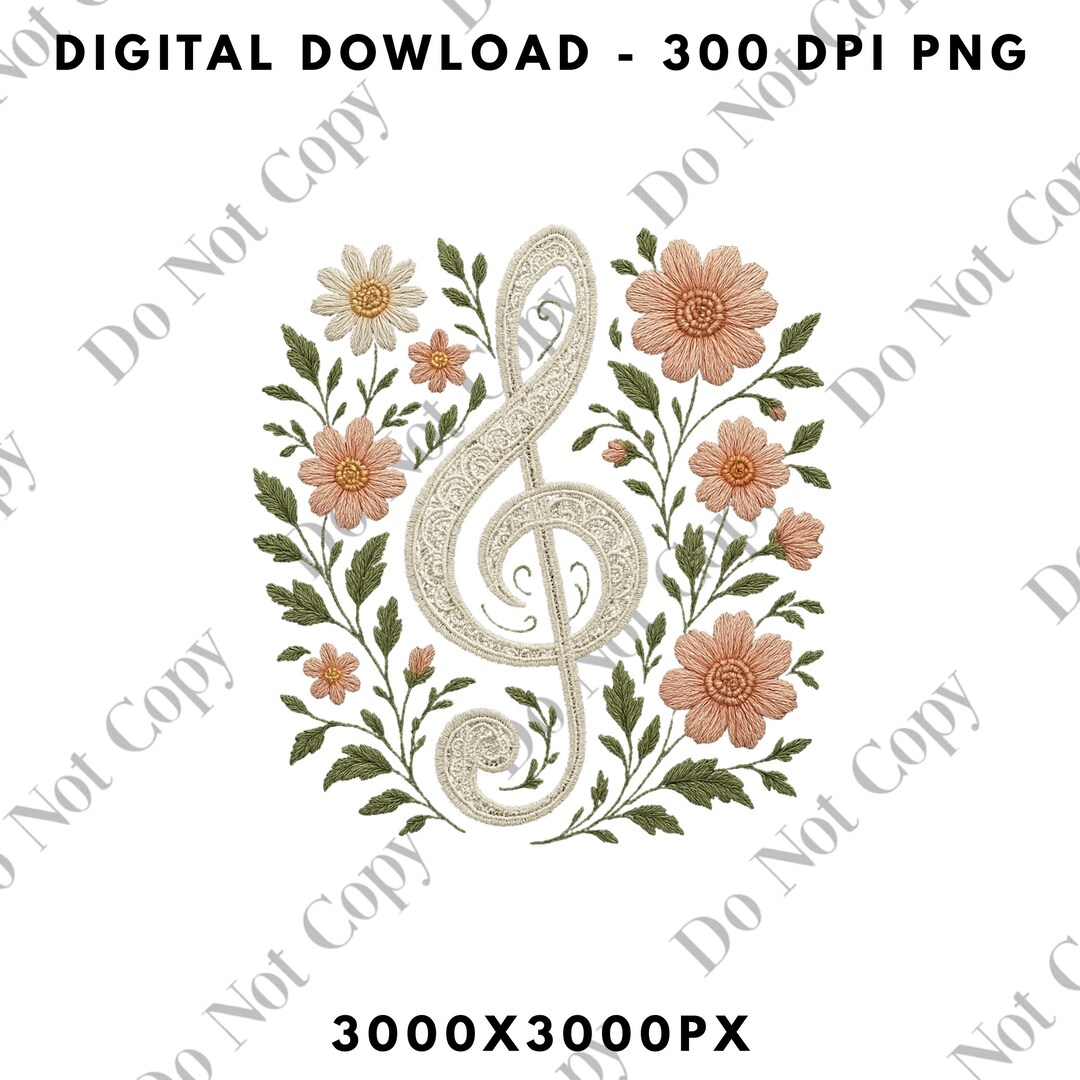Floral Music Note PNG Treble Clef Flower Treble Clef Wall Art Musical ...