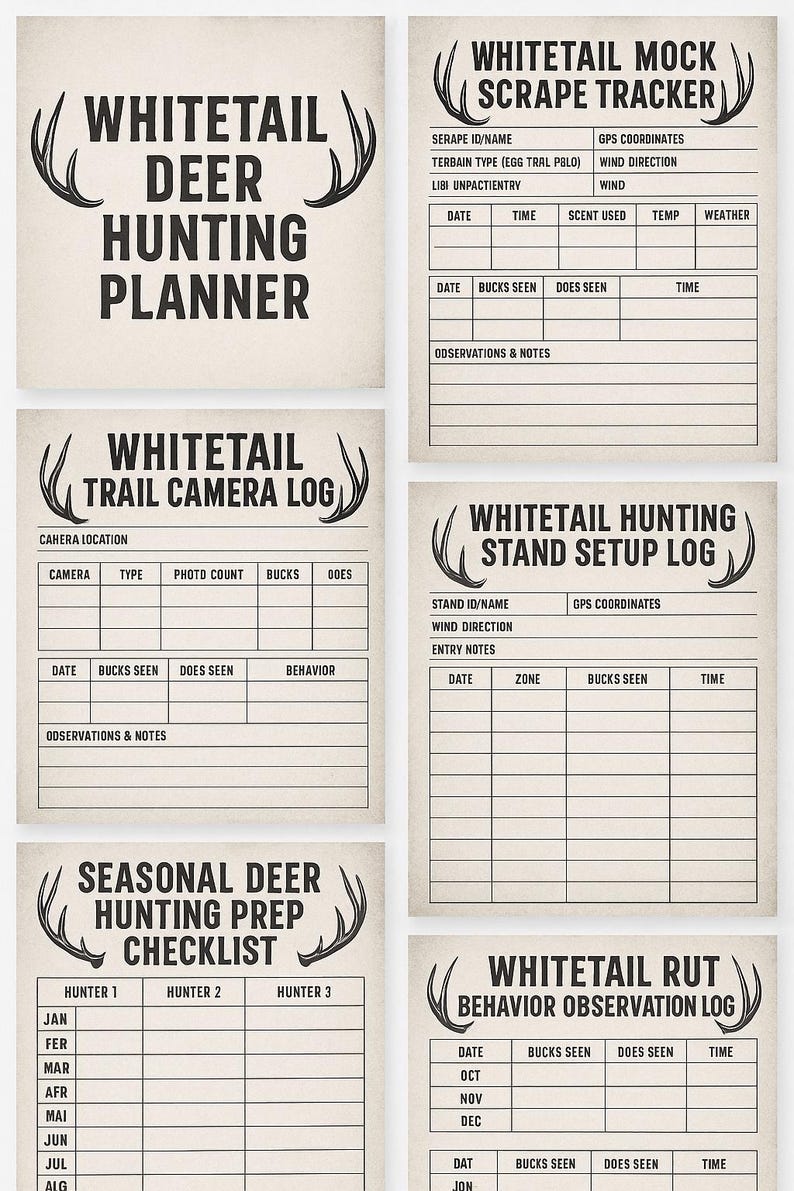 Whitetail Deer Hunting Planner | Printable Hunting Logbook PDF Bundle ...