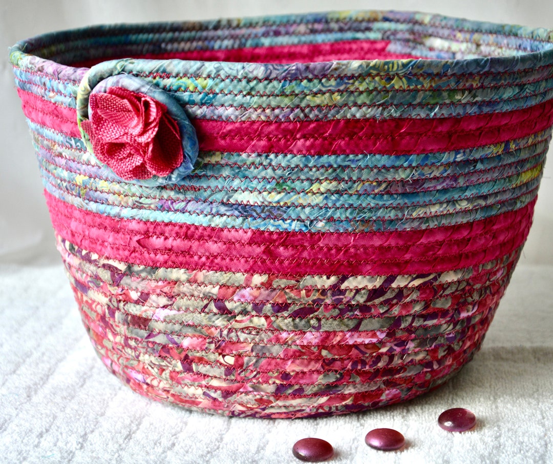 Cherry Berry Yarn Bin, Handmade Batik Fabric Basket, Bath Tissue Holder ...
