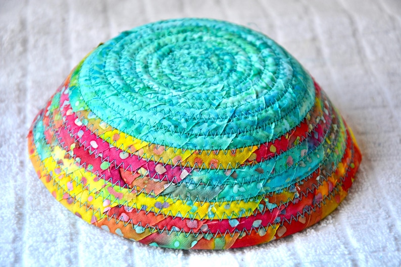 Handmade Aqua Batik Fabric Bowl: Decorative Candy Dish, Blue and Pink ...