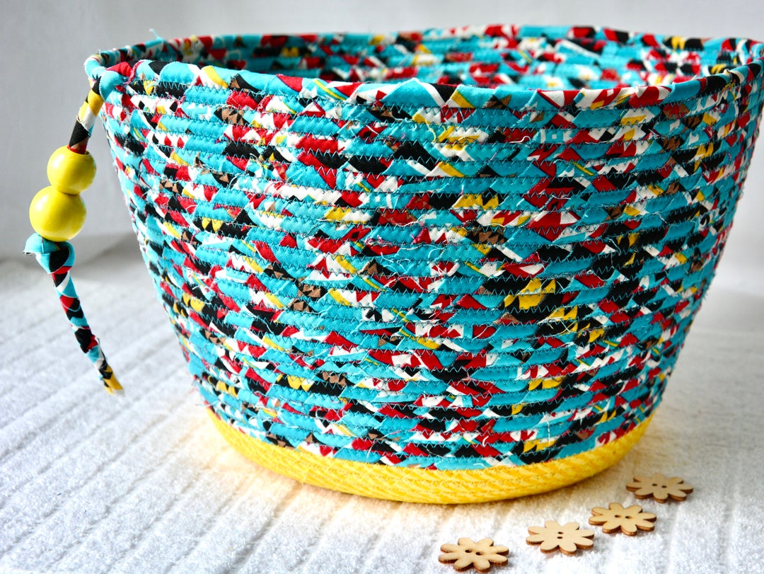 Turquoise Storage Basket, Handmade Towel Holder, Mid Century Paper ...