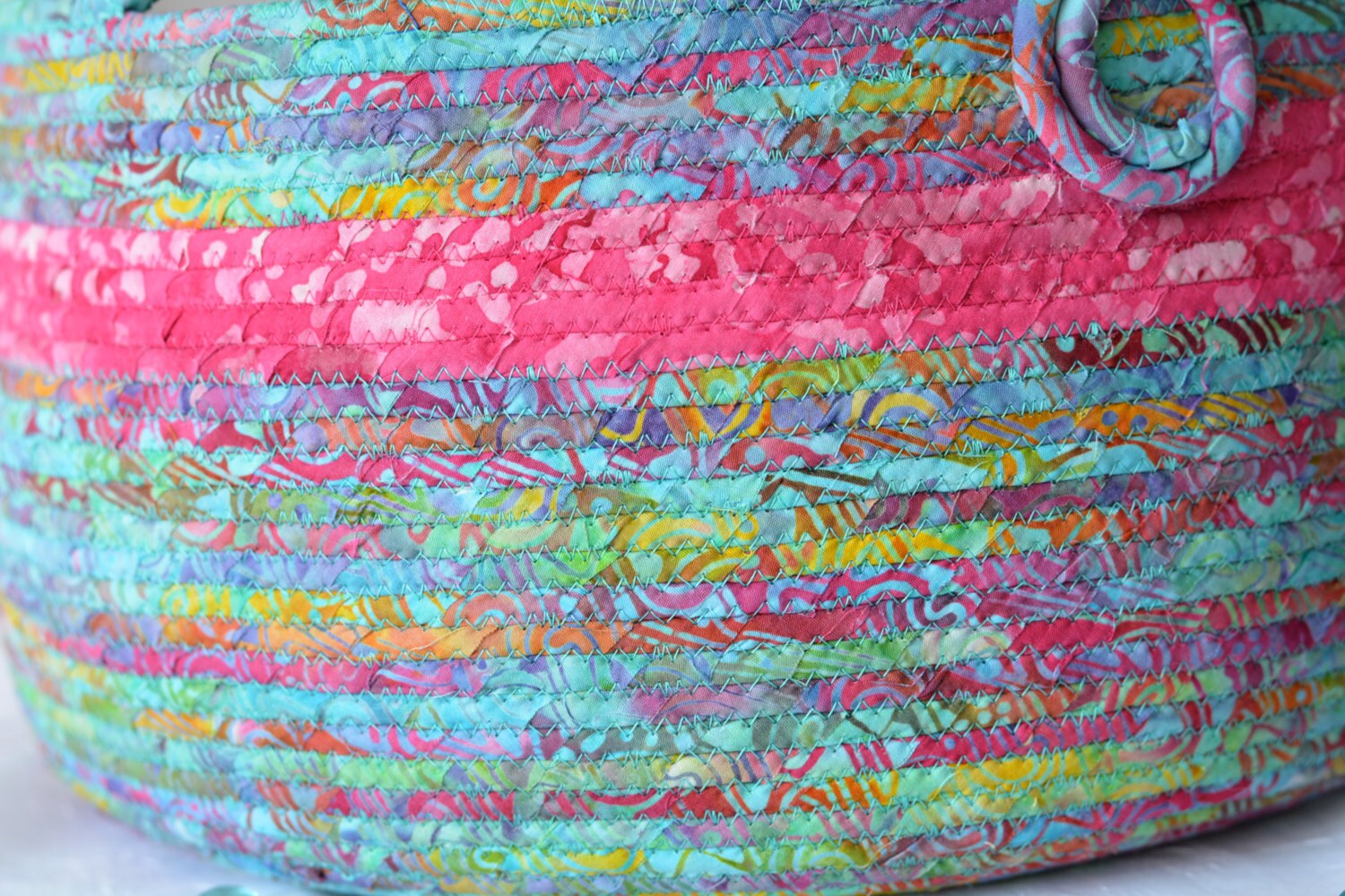 Knitting Basket, Handmade Batik Fiber Basket, Ocean Mist Batik Tote ...