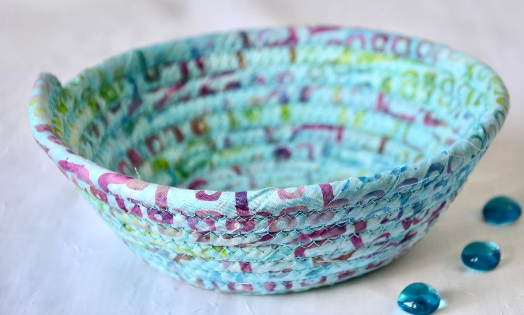 Boho Aqua Key Basket, Handmade Blue Batik Fabric Bowl or Cute Candy ...