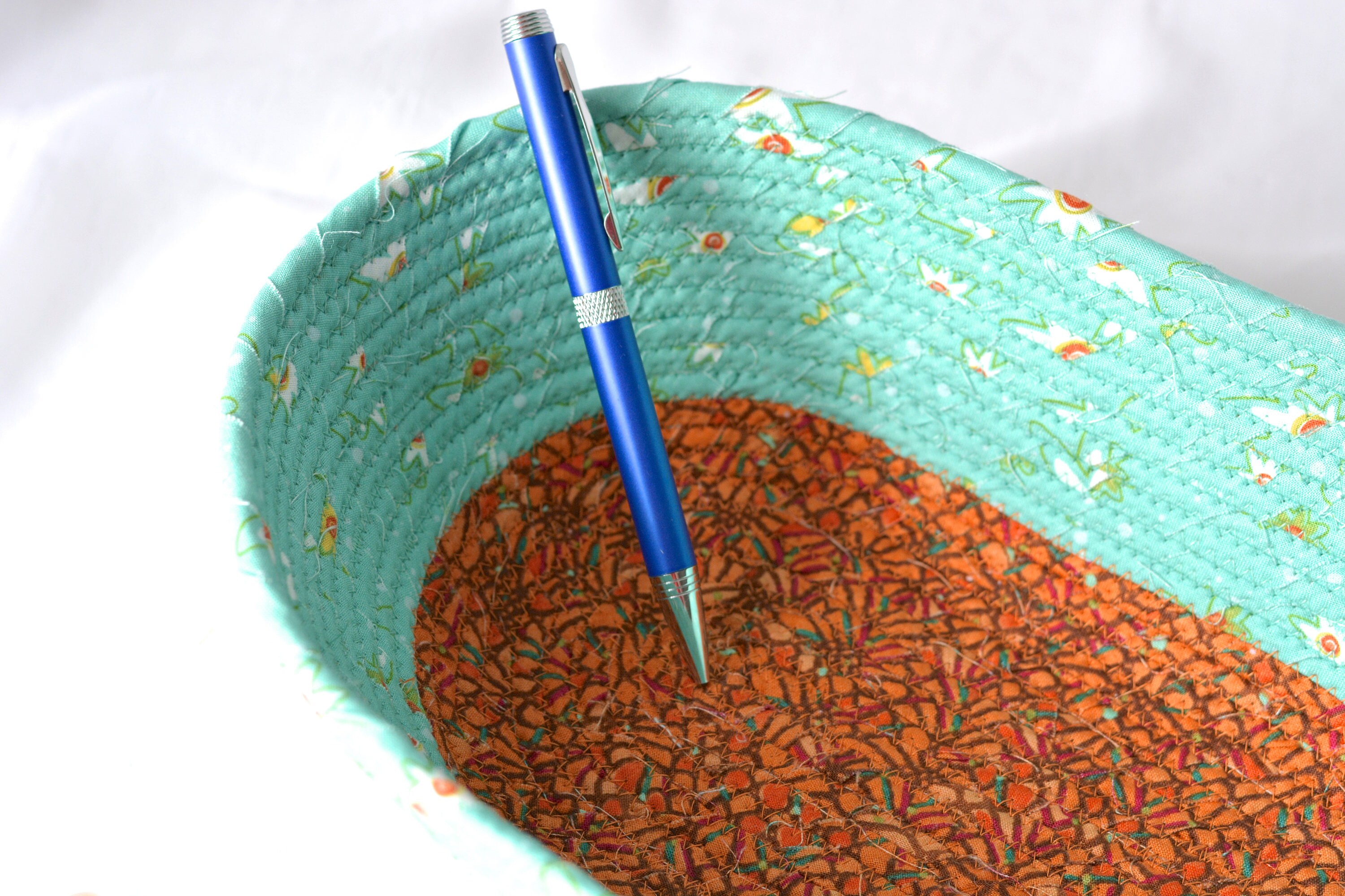 Remote Control Basket, Handmade Quilted Turquoise Basket, Modern Key ...