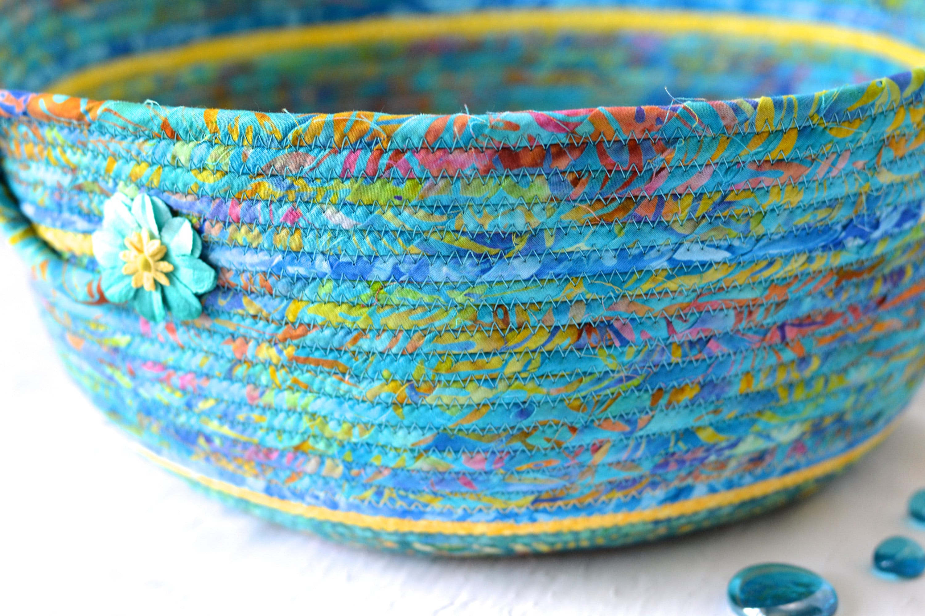 Tropical Batik Basket, Handmade Coiled Basket, Caribbean Fruit Bowl ...