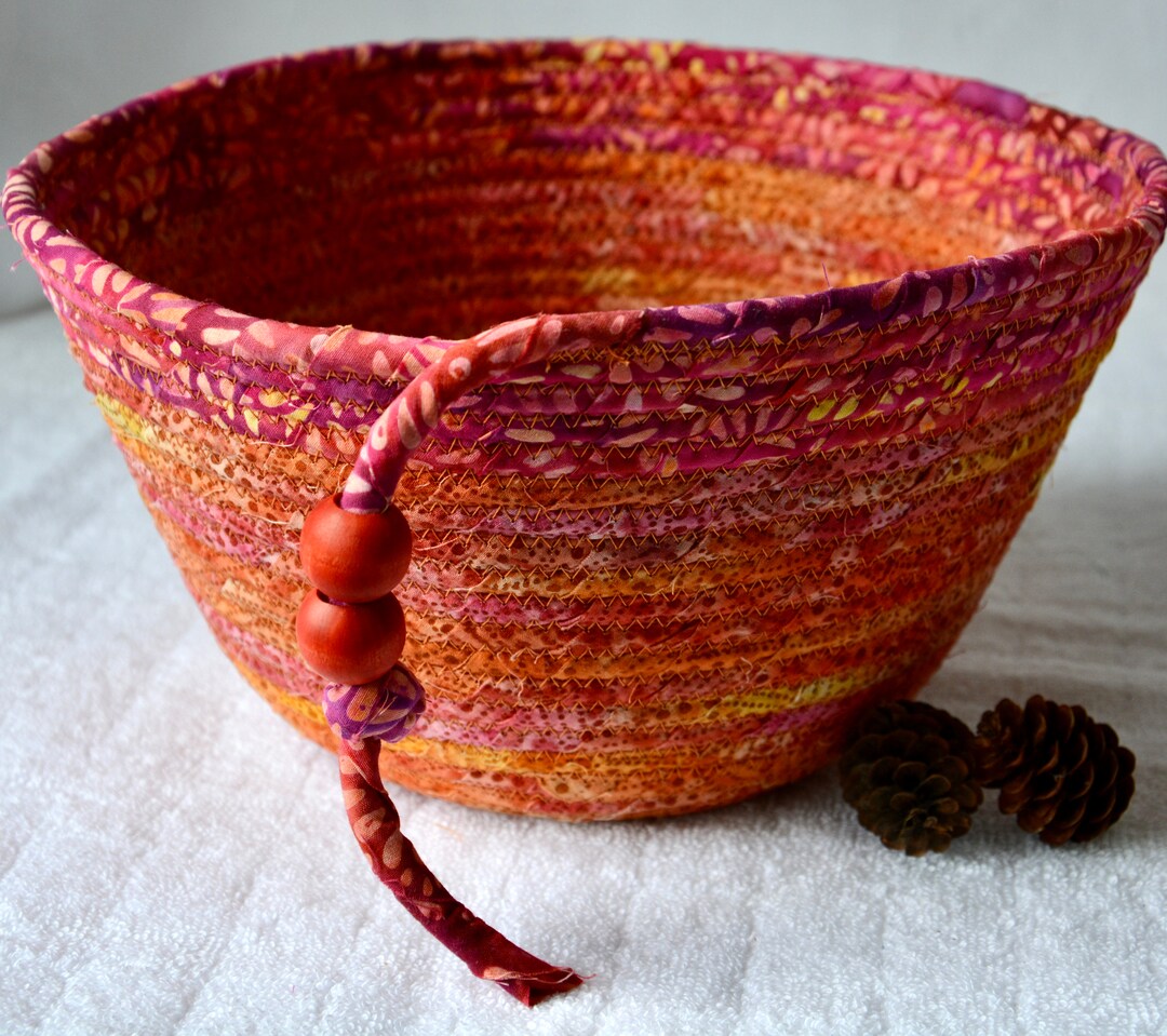 Earthtone Batik Bowl, Rustic Terracotta Entryway Basket, Batik Fabric ...