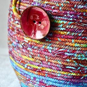 Batik Fabric Basket, Purple Textile Art Decor, Handmade Coiled Rope ...