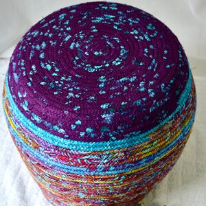 Batik Fabric Basket, Purple Textile Art Decor, Handmade Coiled Rope ...