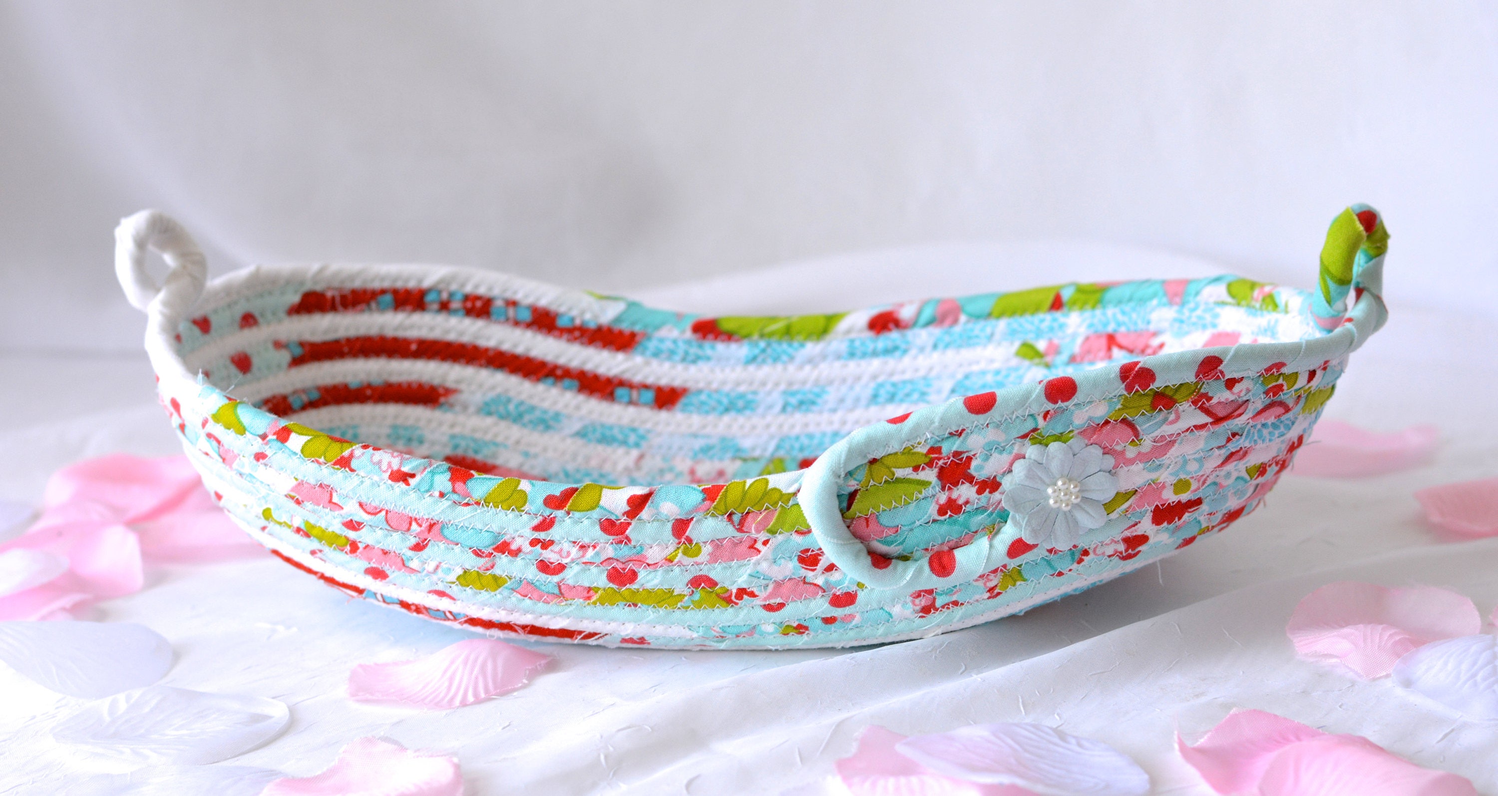 Aqua Gift Basket, Handmade Fabric Basket, Modern Red and Aqua Gift ...