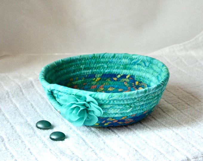 Teal Candy Bowl, Handmade Batik Fabric Basket, Decorative Key Holder ...