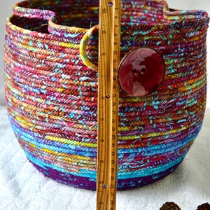 Batik Fabric Basket, Purple Textile Art Decor, Handmade Coiled Rope ...