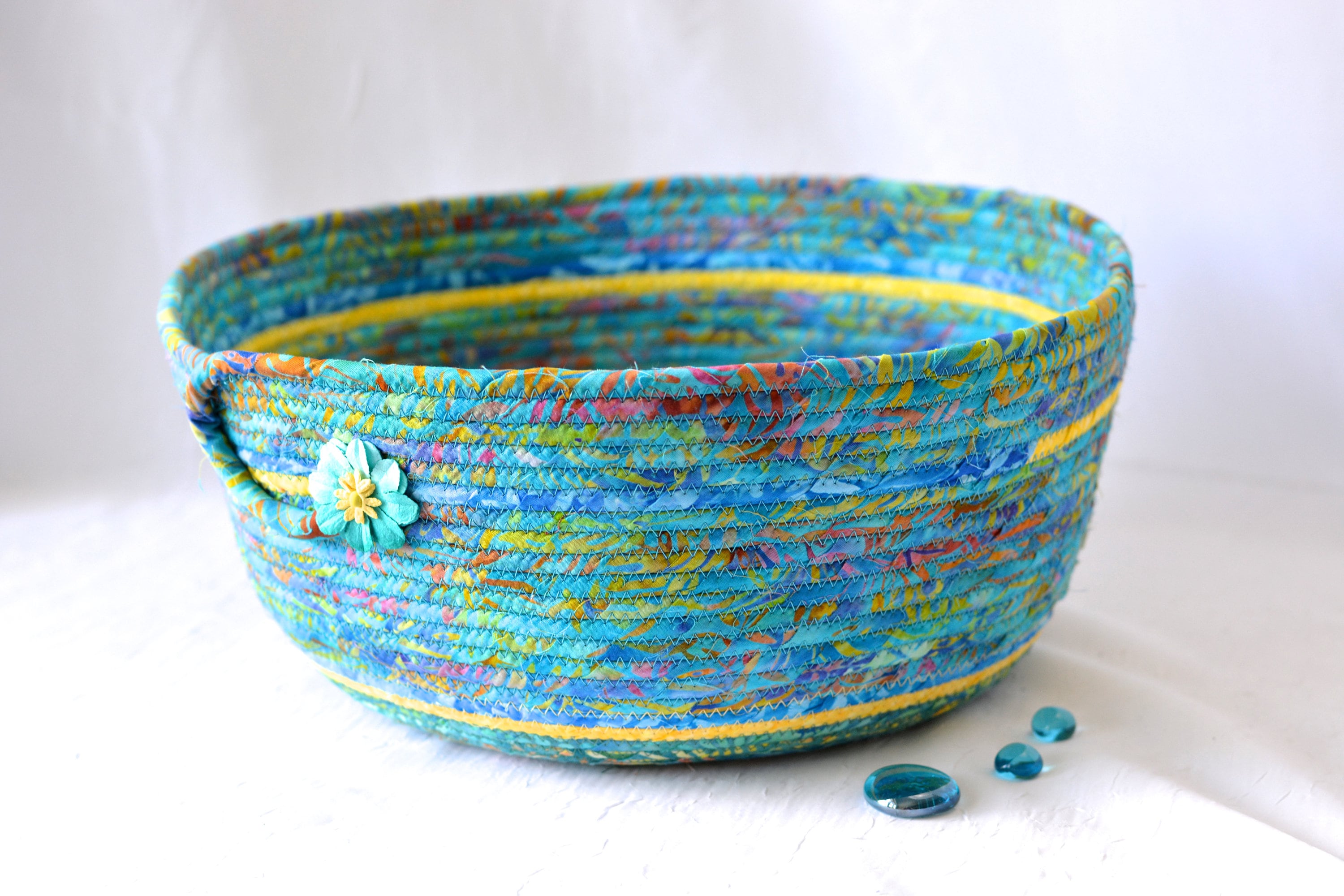 Tropical Batik Basket, Handmade Coiled Basket, Caribbean Fruit Bowl ...