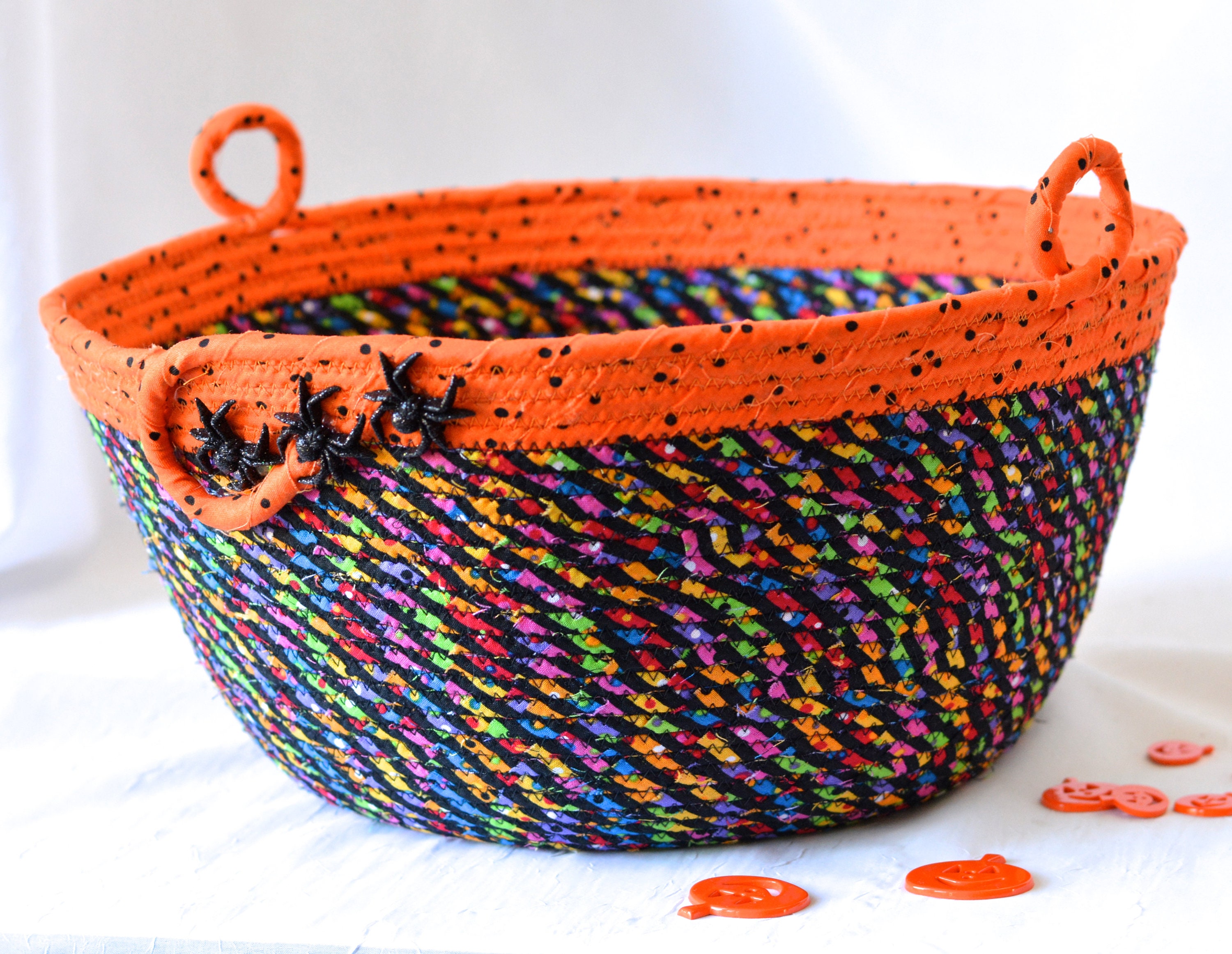 Halloween Candy Bucket, Handmade Fall Home Decor, Black and Orange ...