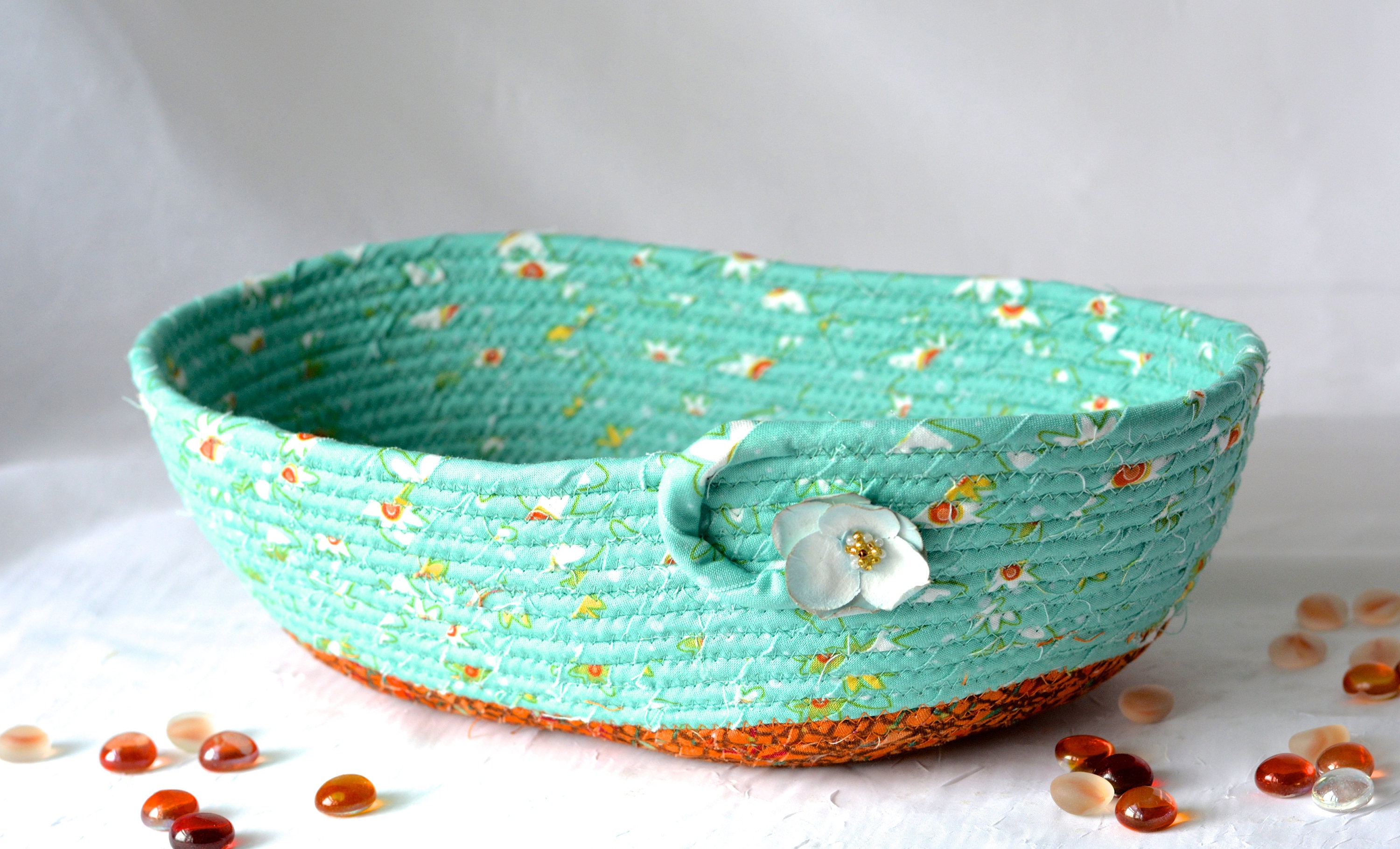 Remote Control Basket, Handmade Quilted Turquoise Basket, Modern Key ...