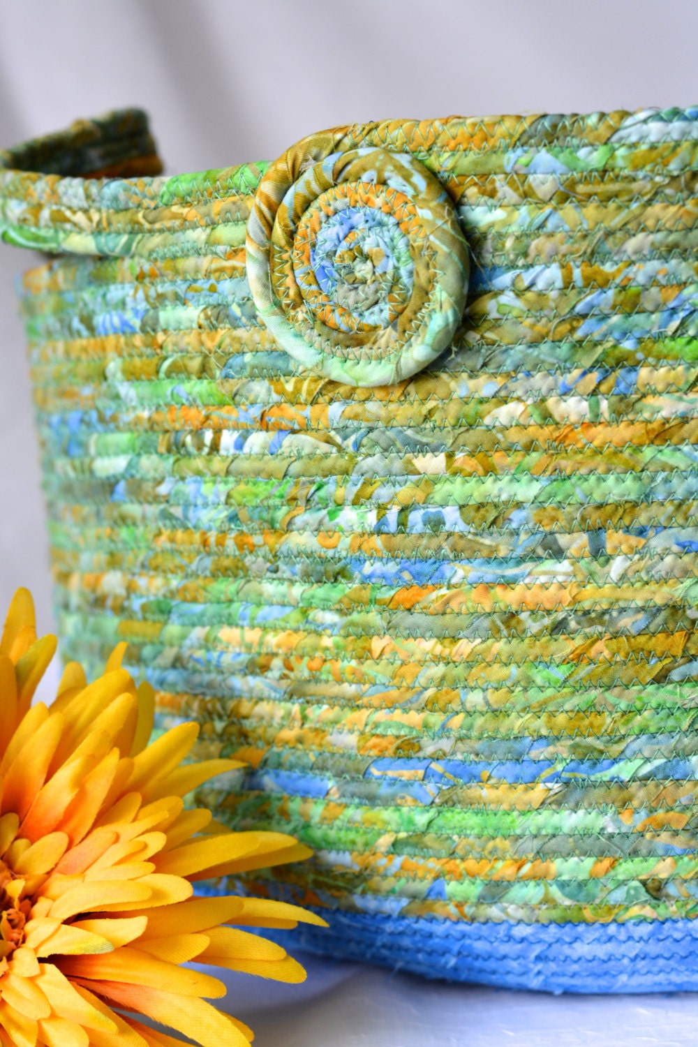 Green Decorative Basket, Handmade Batik Fiber Basket, Green Batik Tote ...