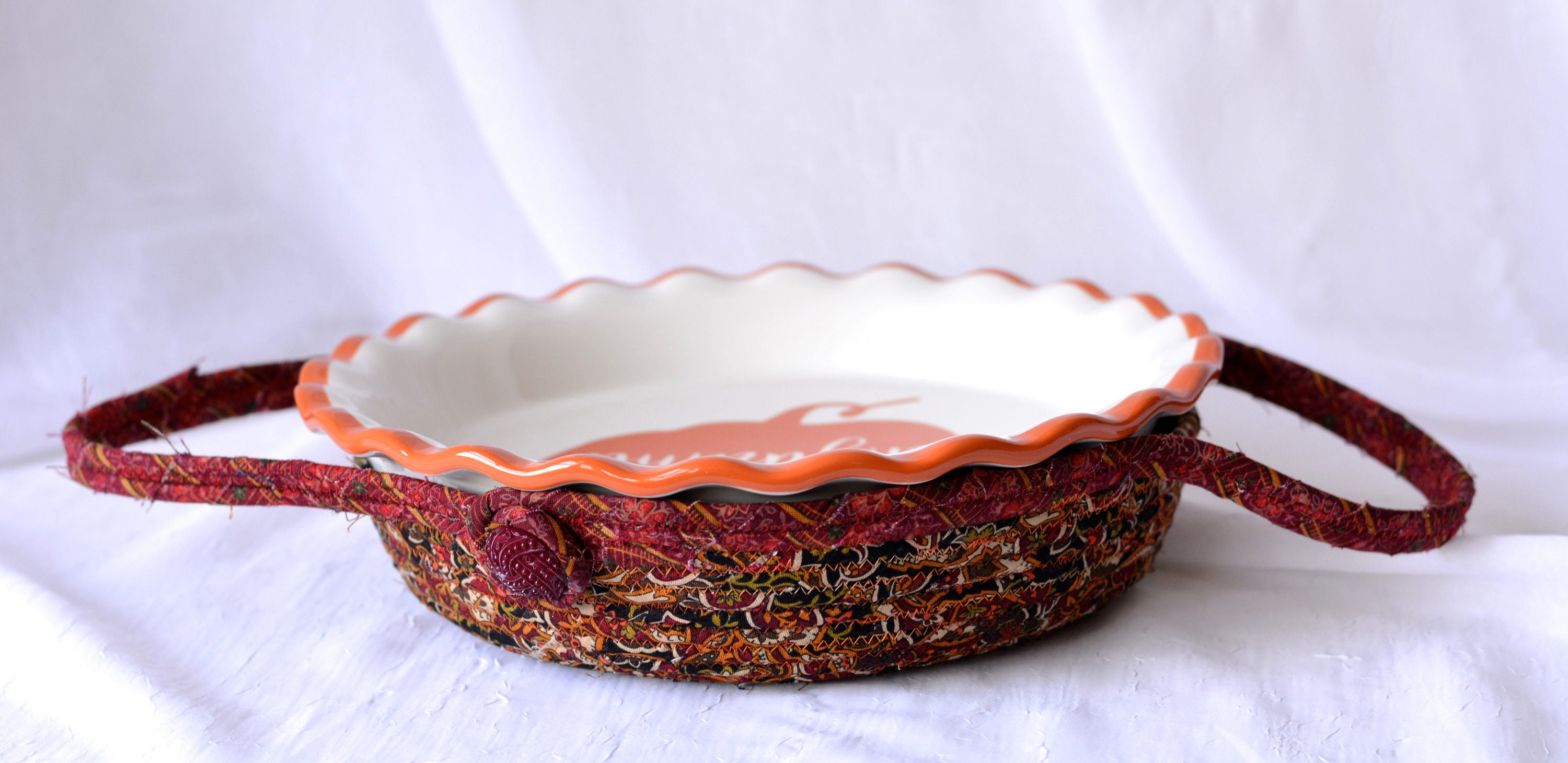 Fall Pie Plate Basket, Pie Cozy, Handmade Cookie Carrier, Dessert Caddy ...