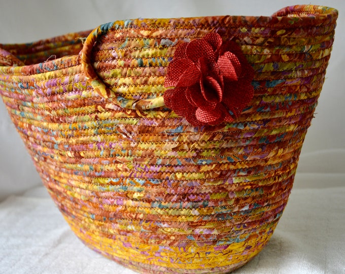 Gorgeous Tote Bag, Handmade Batik Fabric Basket and Rustic Tan Basket ...