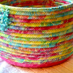 Aqua Batik Basket, Tropical Pink Basket, Handmade Batik Fabric Basket ...