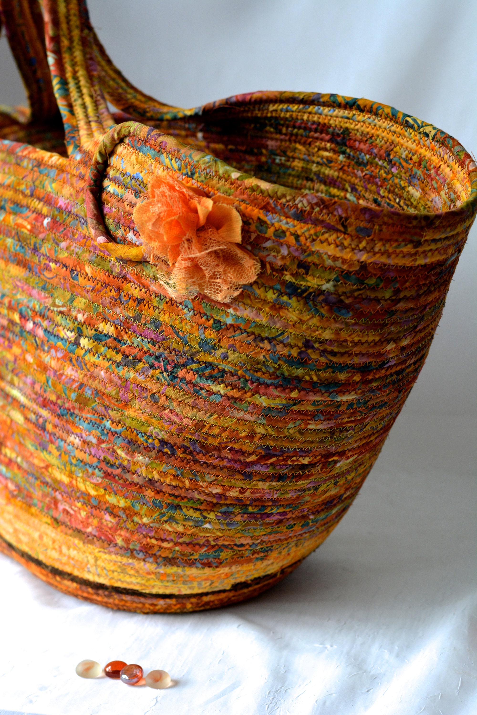 Fall Home Decor, Tote Bag, Handmade Batik Basket, Modern Picnic Basket ...
