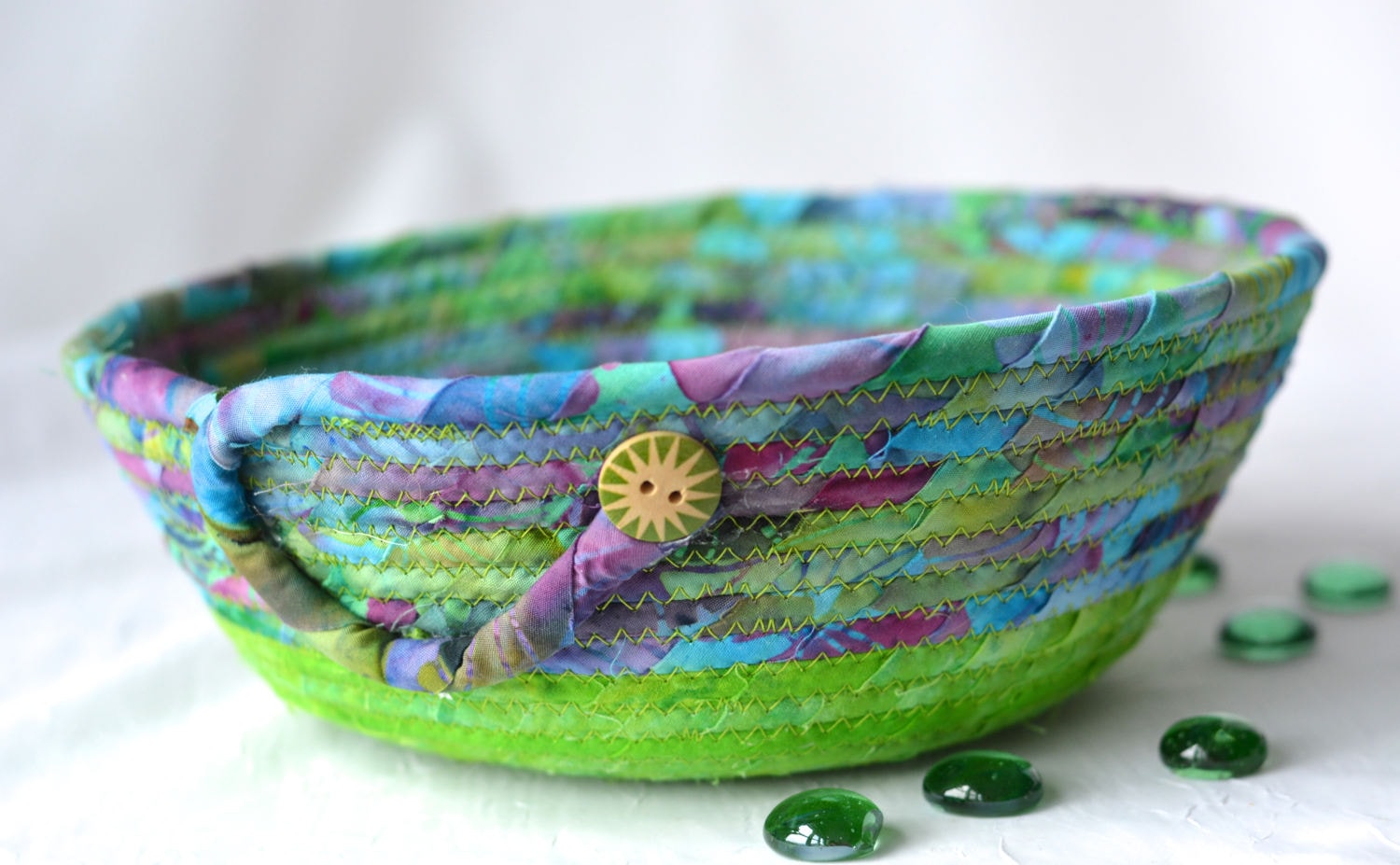 Decorative Artisan Bowl, Handmade Batik Basket, Green Fabric Basket ...
