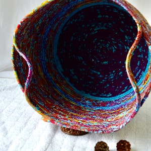 Batik Fabric Basket, Purple Textile Art Decor, Handmade Coiled Rope ...