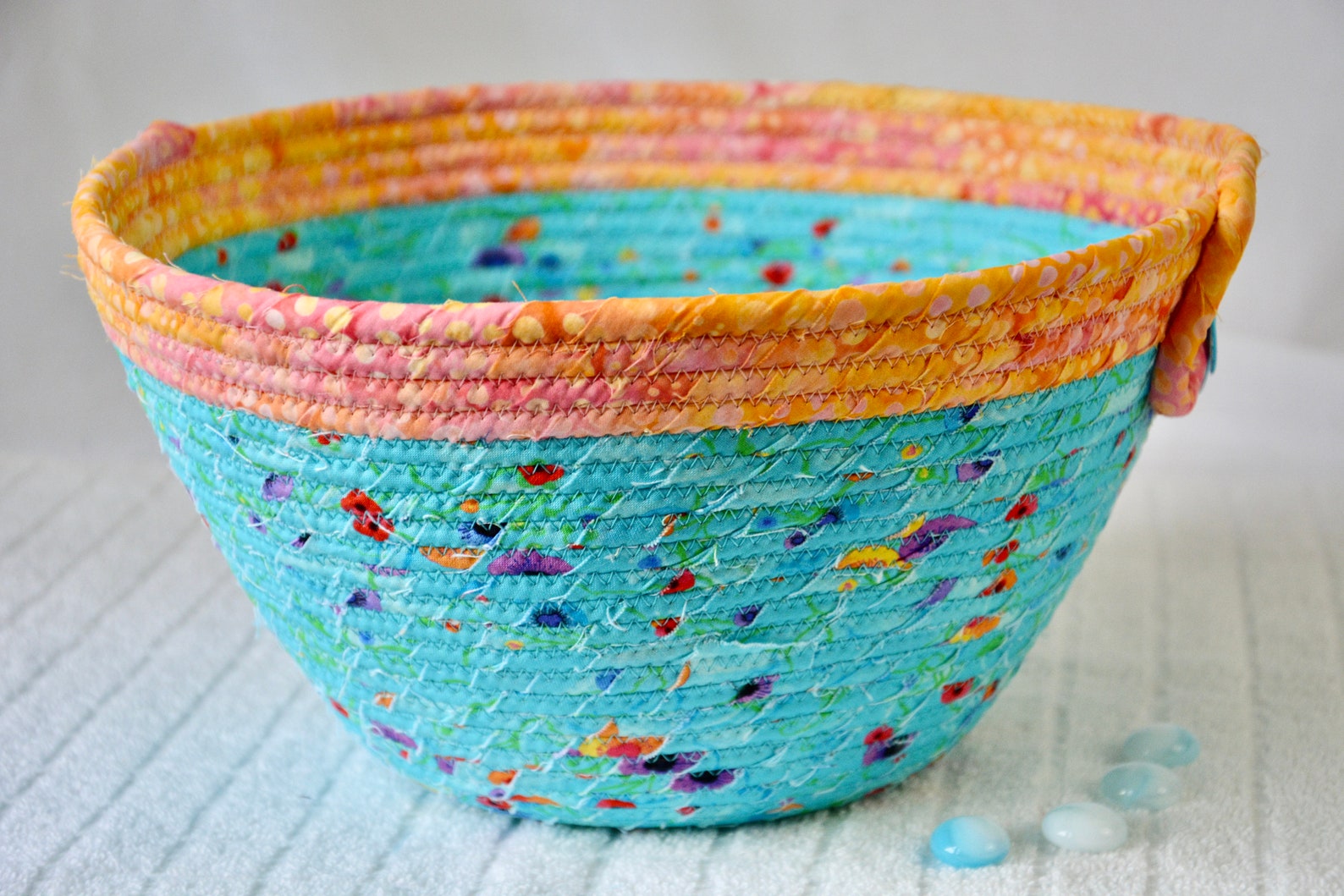 Handmade Tropical Fabric Basket, Caribbean Blue Napkin Holder, Bahama ...